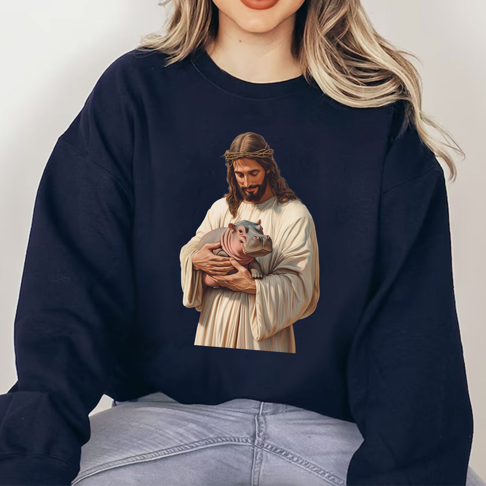 Jesus Moo Deng Shirt, Jesus Loves Moo Deng Bouncy Pig Cute Baby Hippo ...
