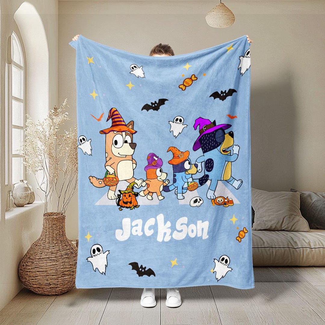 Personalized Bluey Halloween Blanket, Bluey Halloween Soft Cozy Sherpa ...