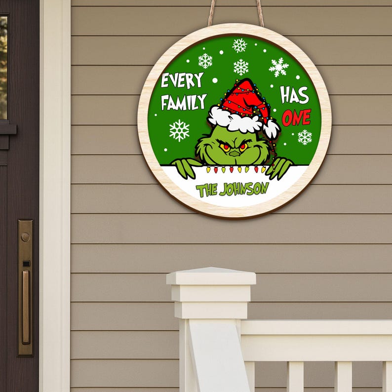 Personalized Grinch Door Sign, Custom Family Name Wooden Sign, Grinch ...