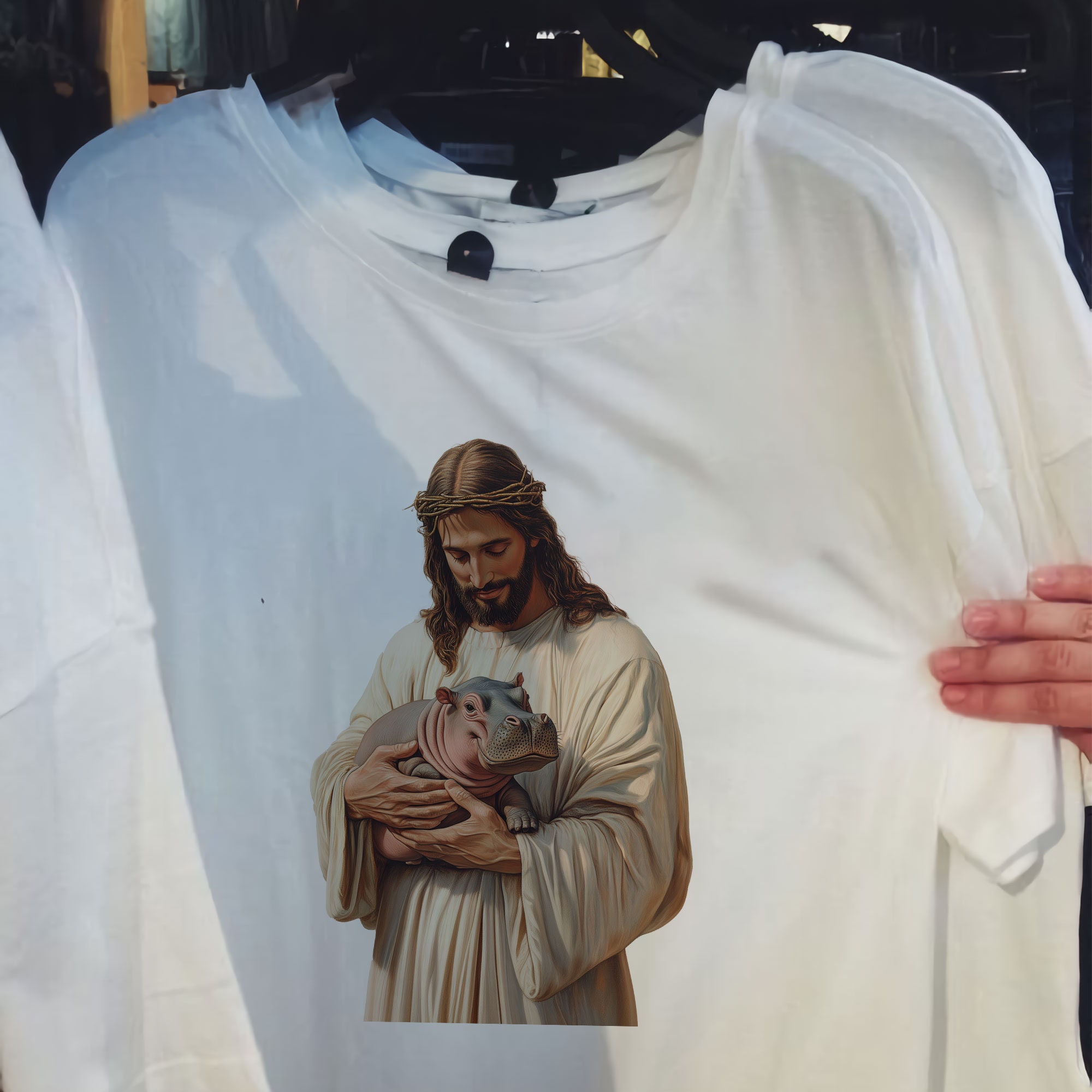 Jesus Moo Deng Shirt, Jesus Loves Moo Deng Bouncy Pig Cute Baby Hippo ...