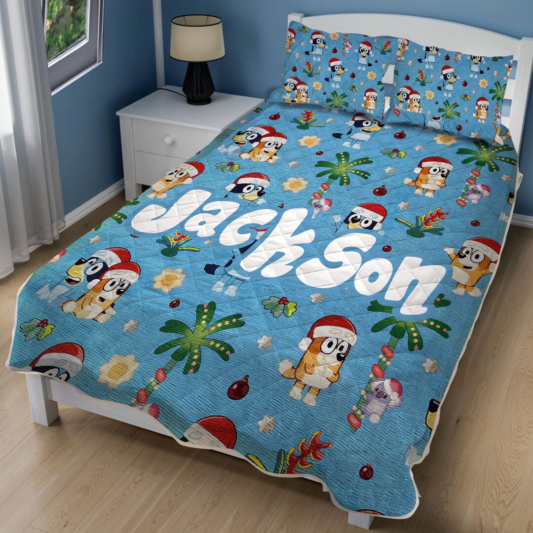 Personalized Bluey Quilt Bedding Set, Custom Name Bluey Family Quilt ...