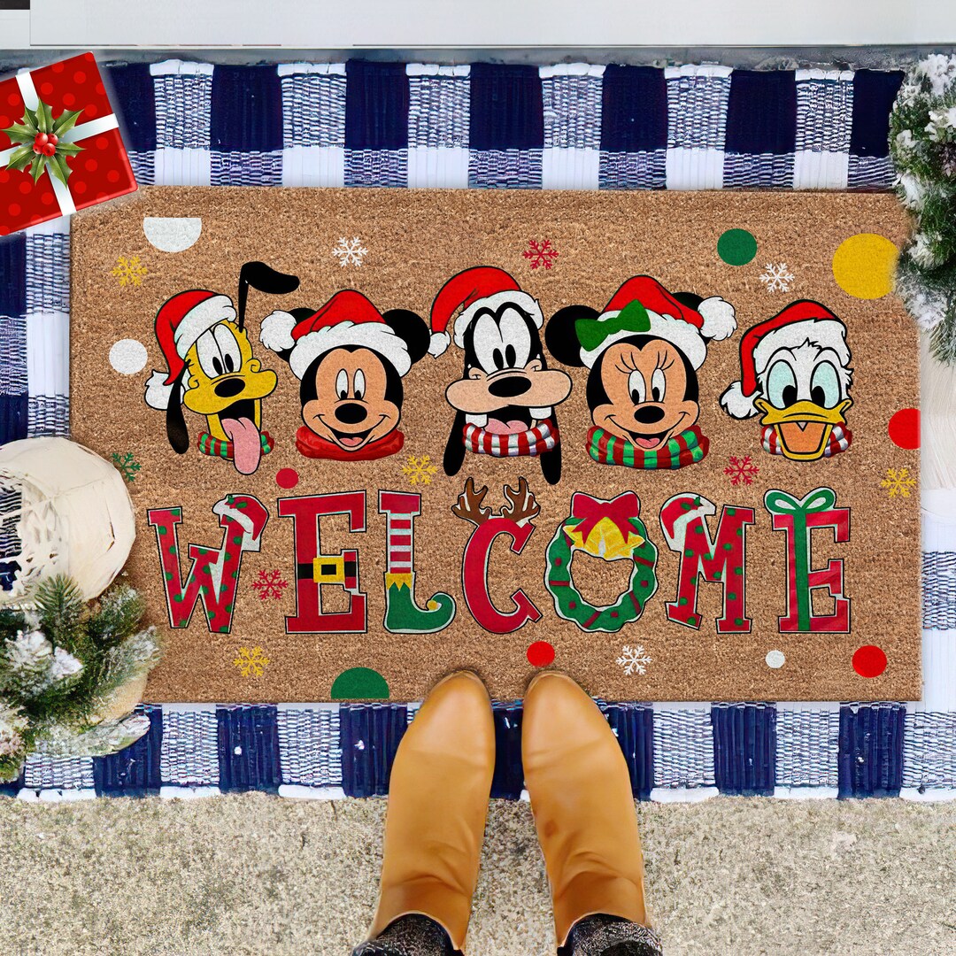 Disney Christmas Welcome Doormat, Mickey and Friends Door Mat ...