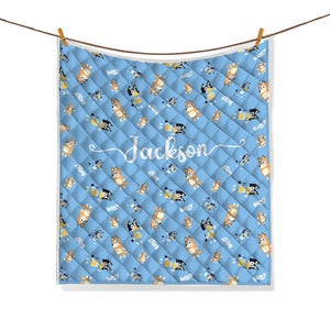Personalized Bluey Quilt Bedding Set, Custom Name Bluey Family Quilt ...