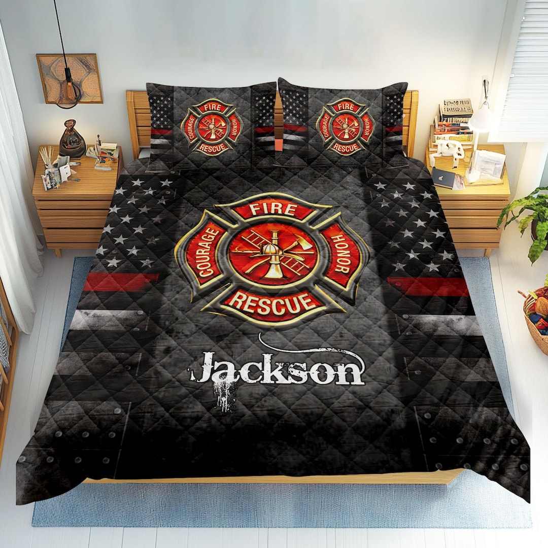Personalized Firefighter Quilt Set, Firefighter Quilt Blanket ...