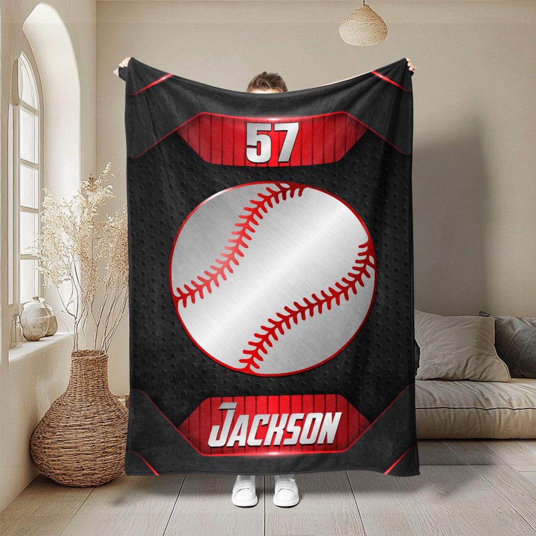 Personalized Baseball Blanket, Custom Name Number Soft Cozy Sherpa ...