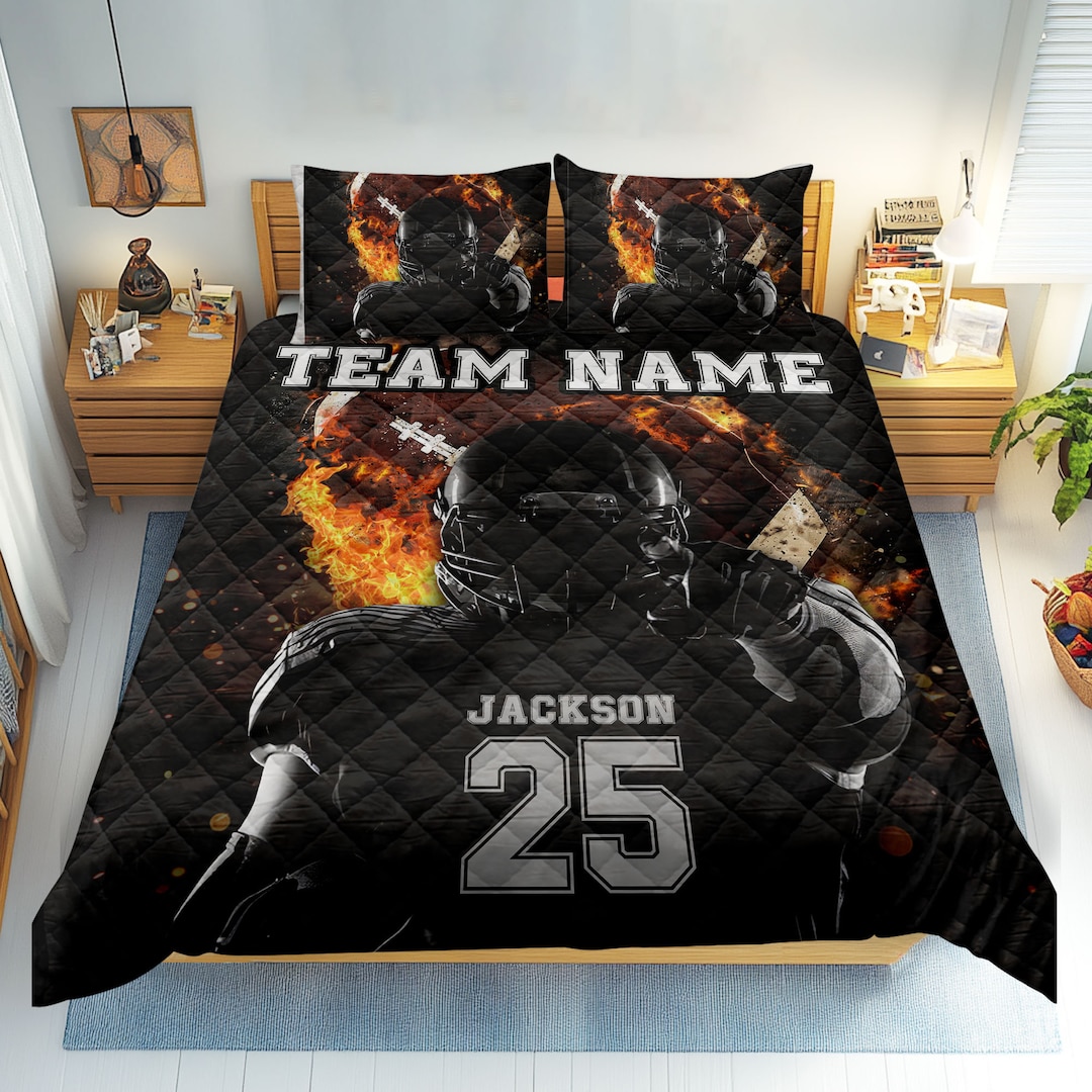 Personalized Football Quilt Bedding Set, Custom Name Football Quilt ...