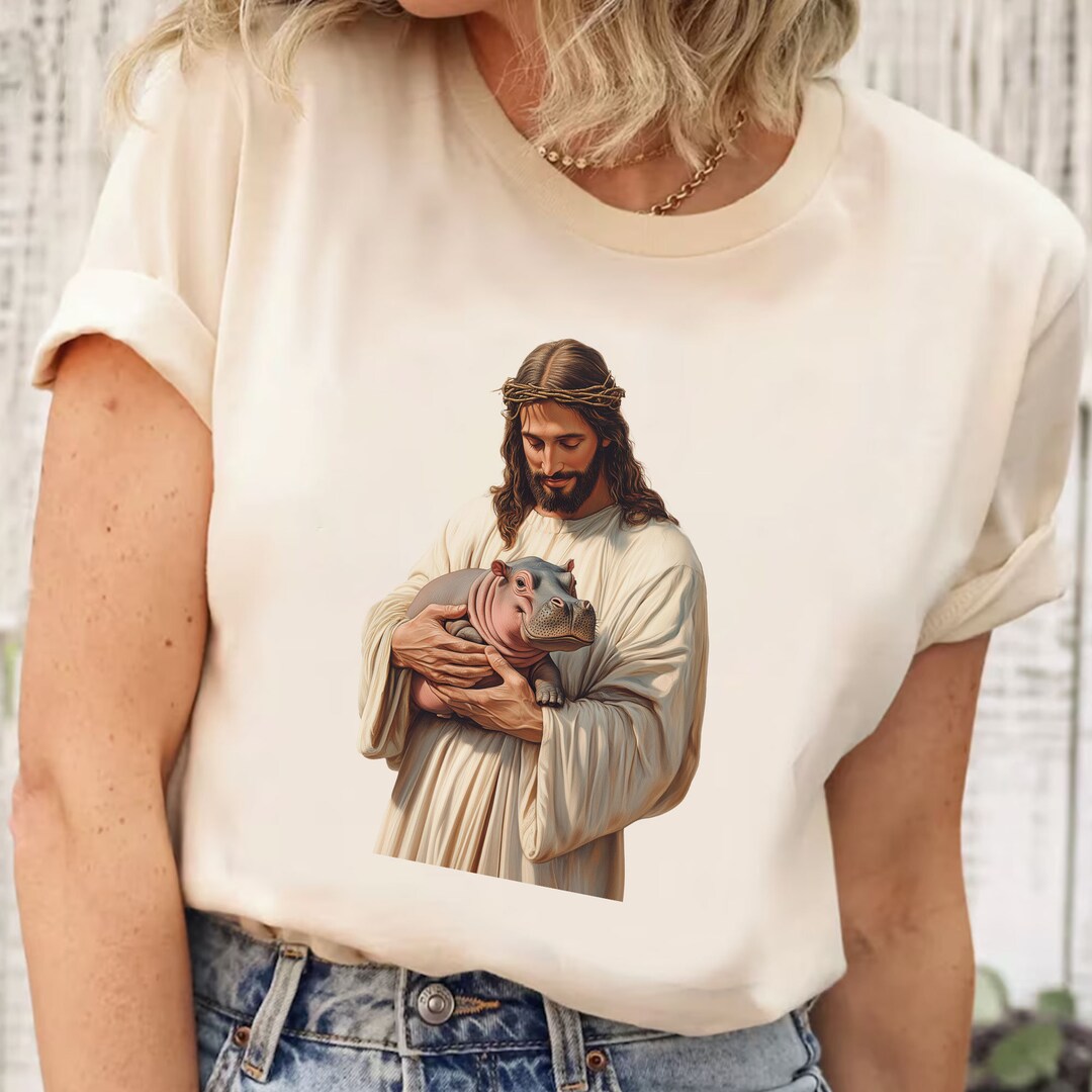 Jesus Moo Deng Shirt, Jesus Loves Moo Deng Bouncy Pig Cute Baby Hippo ...