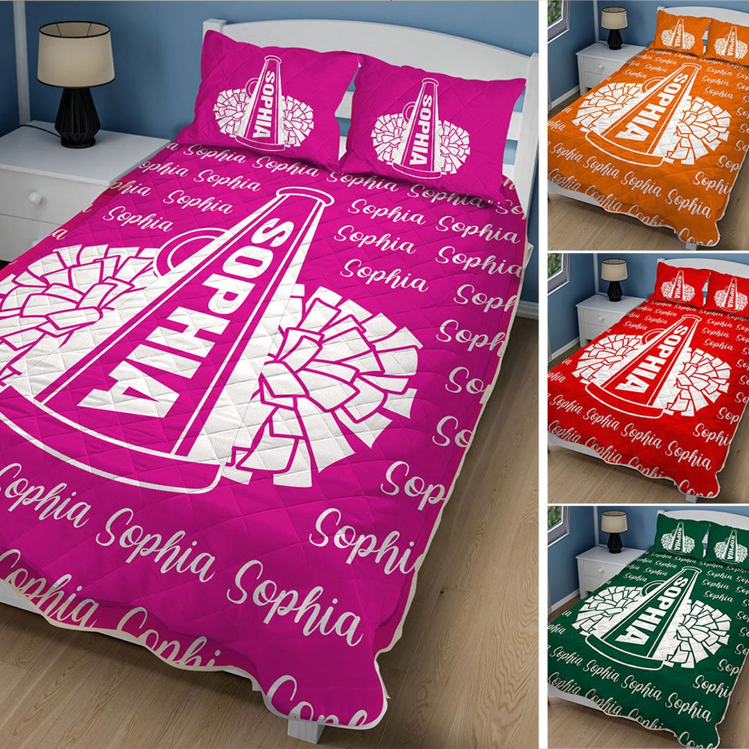 Personalized Cheerleading Quilt Bedding Set, Custom Name Cheerleading ...