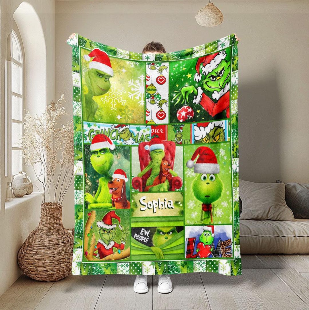 Personalized Grinch Blanket, Custom Grinch Christmas Soft Cozy Sherpa ...
