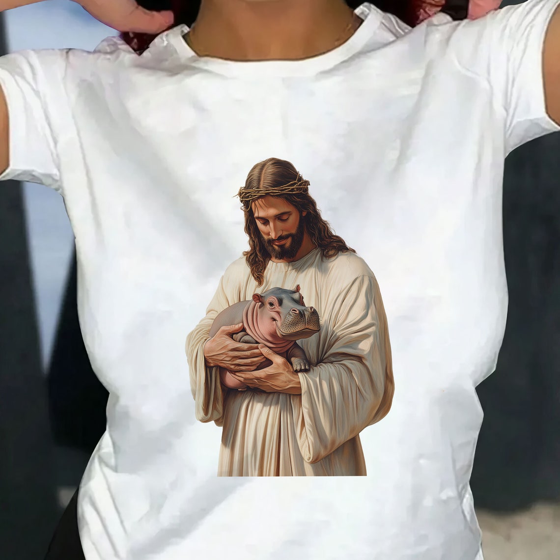 Jesus Moo Deng Shirt, Jesus Loves Moo Deng Bouncy Pig Cute Baby Hippo ...