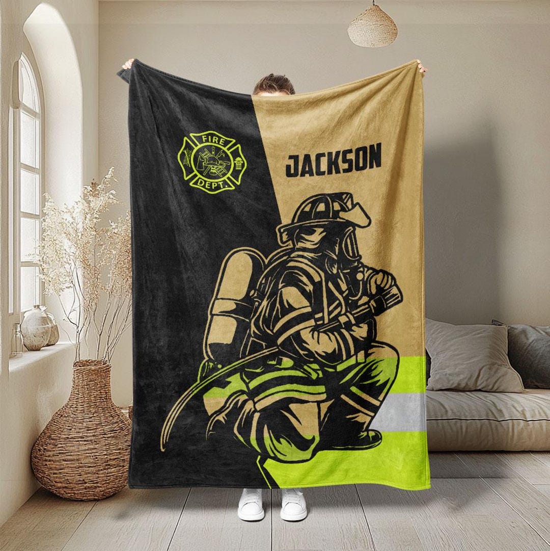 Personalized Firefighter Blanket, Thin Red Line Flag Blanket, Custom ...