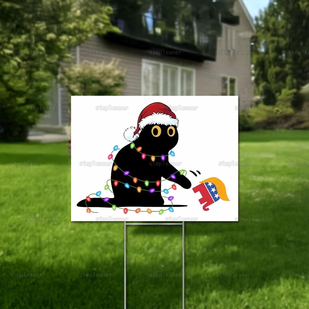 Kamala Harris Cat Christmas 2024 Victory Yard Sign, Black Cat Lawn Sign ...