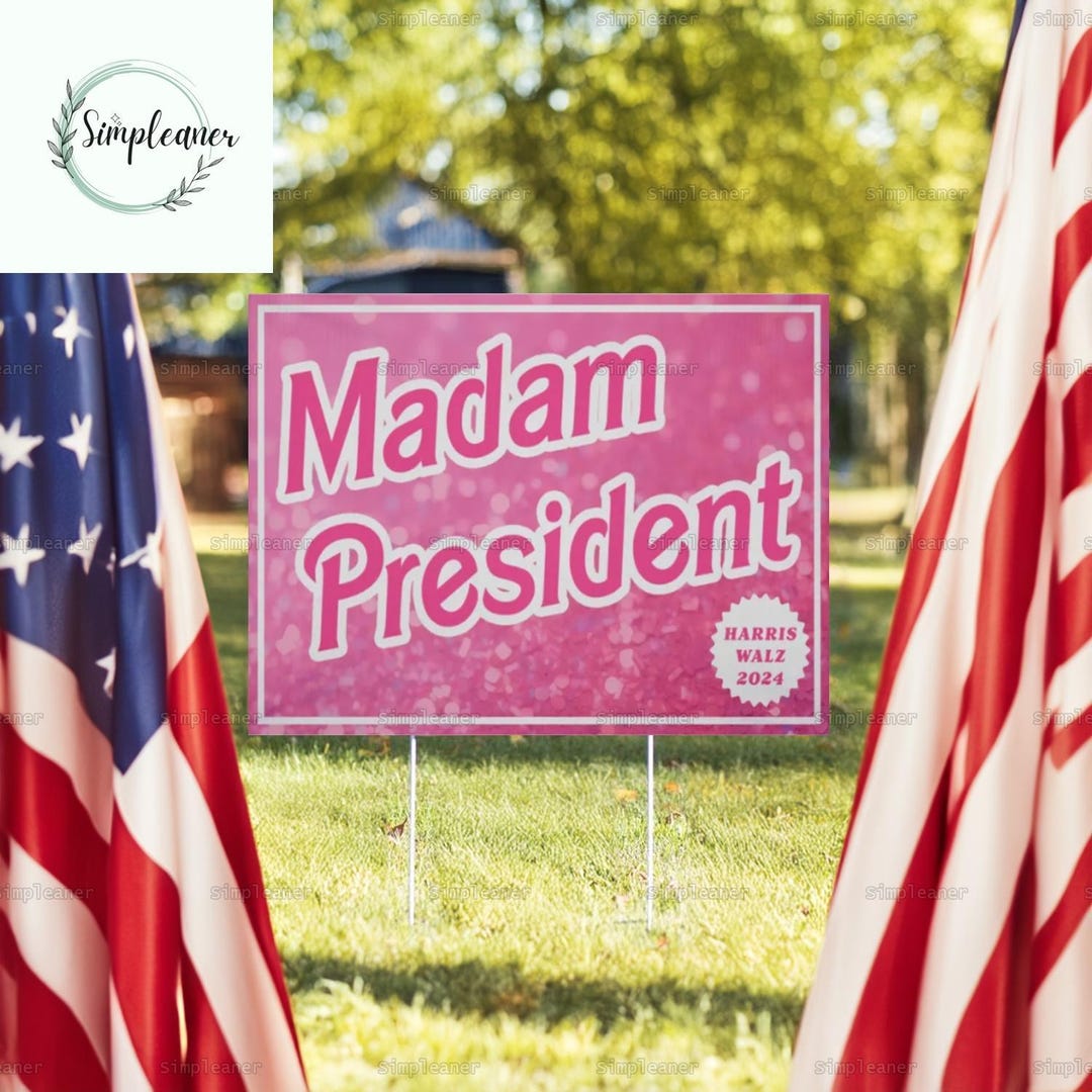 Madam President Kamala Harris Yard Sign, Pink Madam President Tim Walz ...