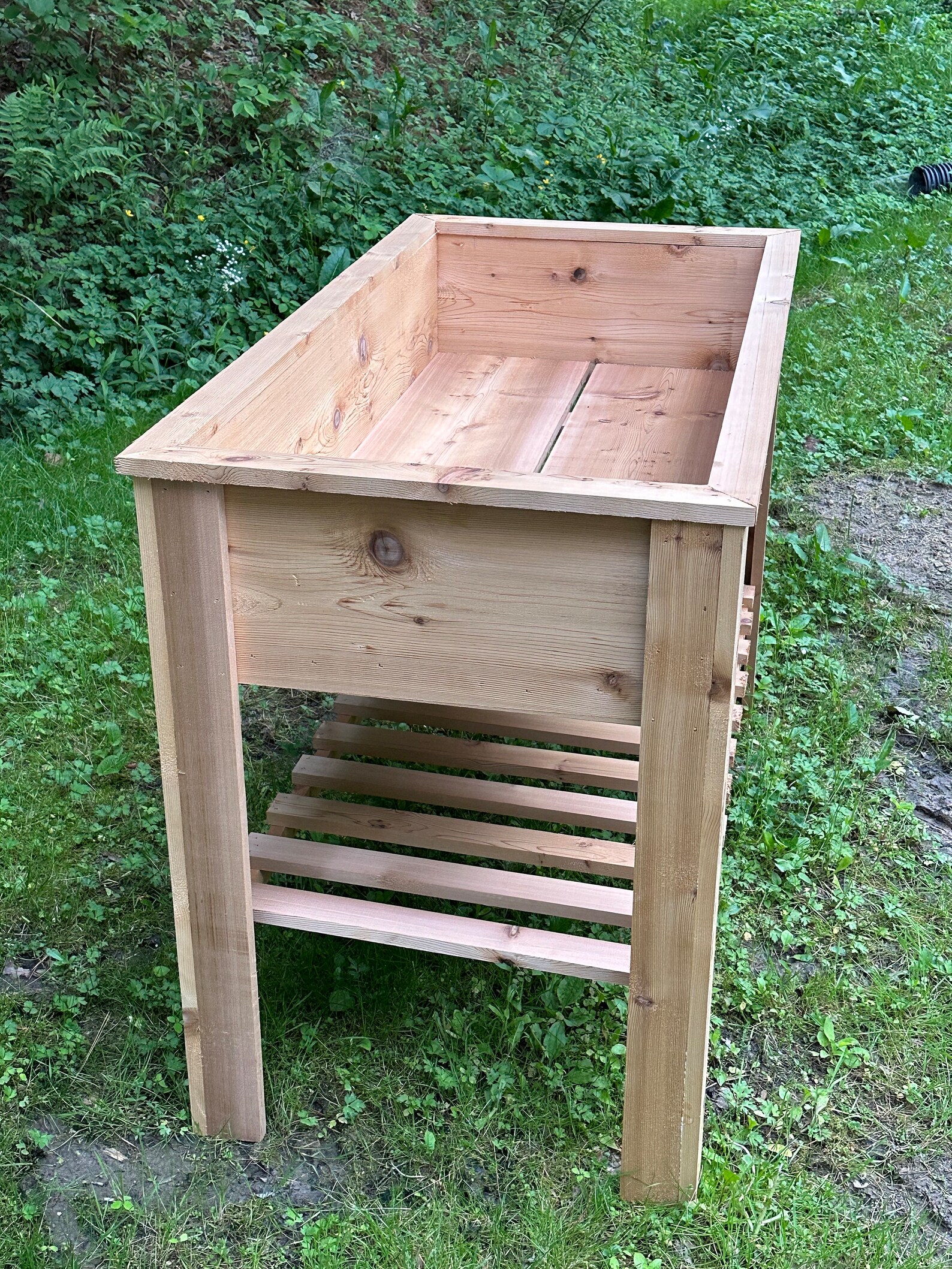 Raised Cedar Garden Planter With Shelf - Etsy