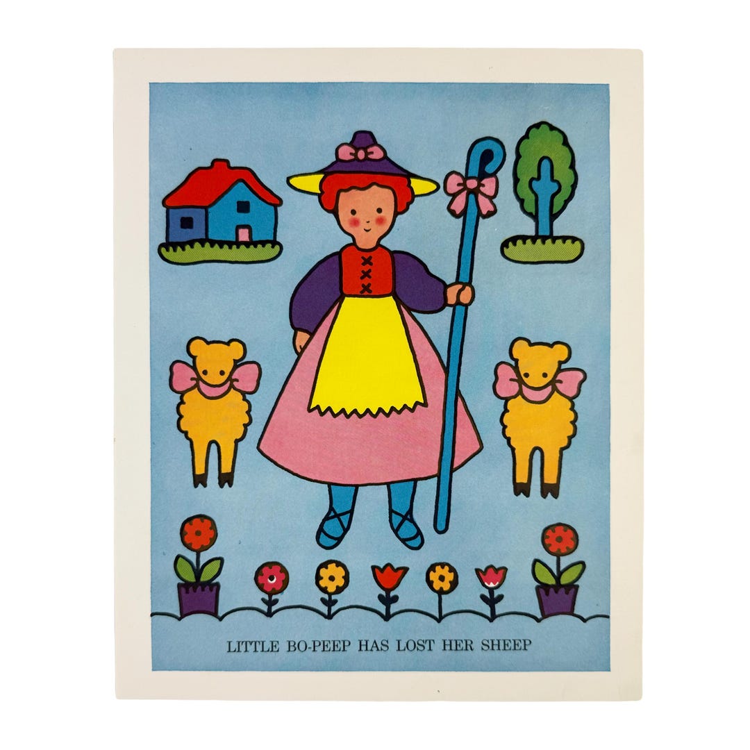 Vintage Little Bo Peep - Mother Goose Illustration - 1940 Book Plate by ...