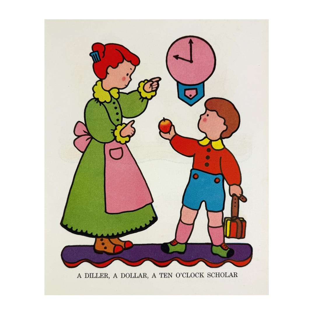 Vintage A Diller A Dollar Illustration - 1940 Mother Goose Book Plate ...