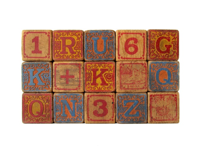 Antique ALPHABET Blocks - Set of 15 Embossed Wooden Blocks - Etsy