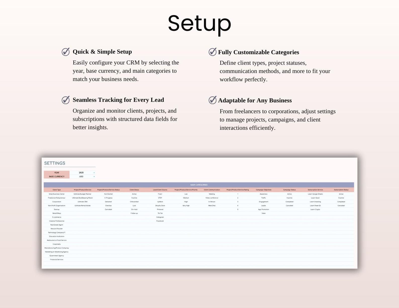 CRM Spreadsheet Template for Excel and Google Sheets | Simple Client ...