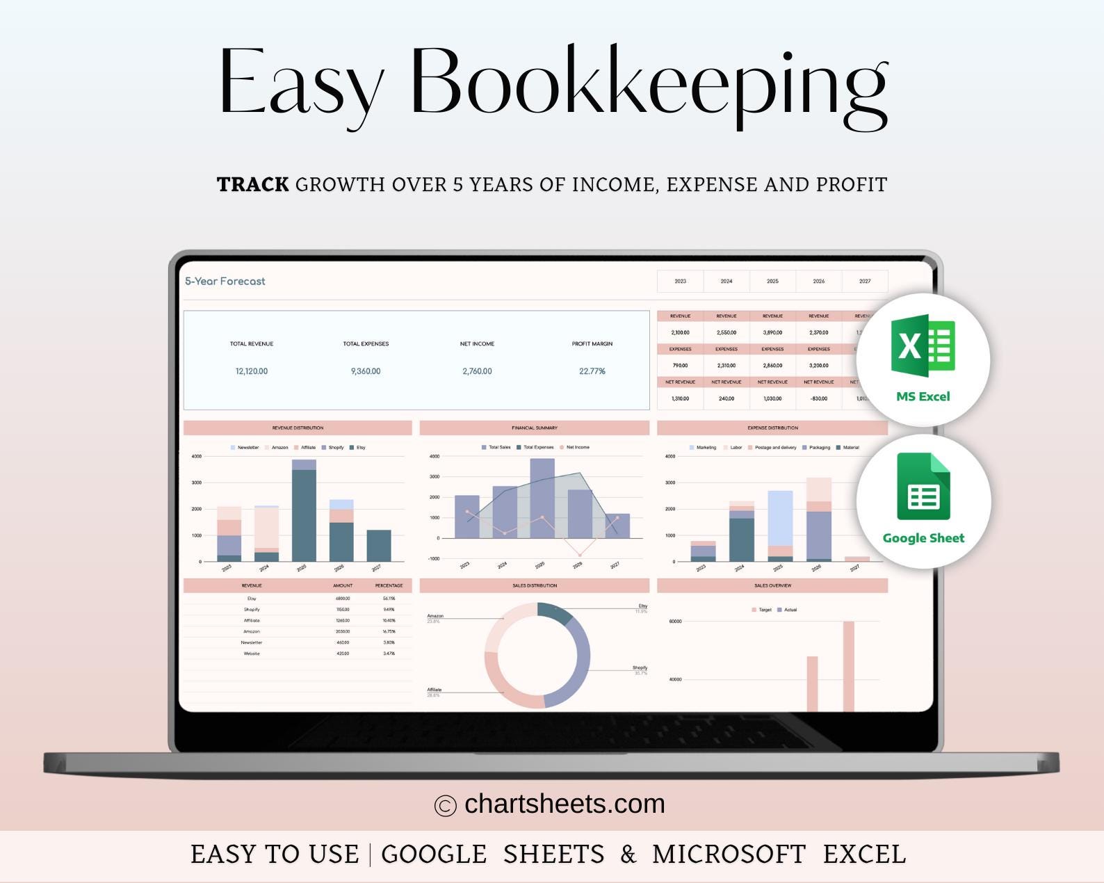Small Business Bookkeeping Spreadsheet Template Excel & Google Sheets ...