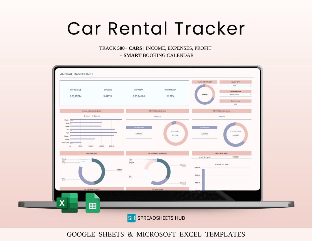 Car Rental Management & Booking Tracker | Excel and Google Sheet ...