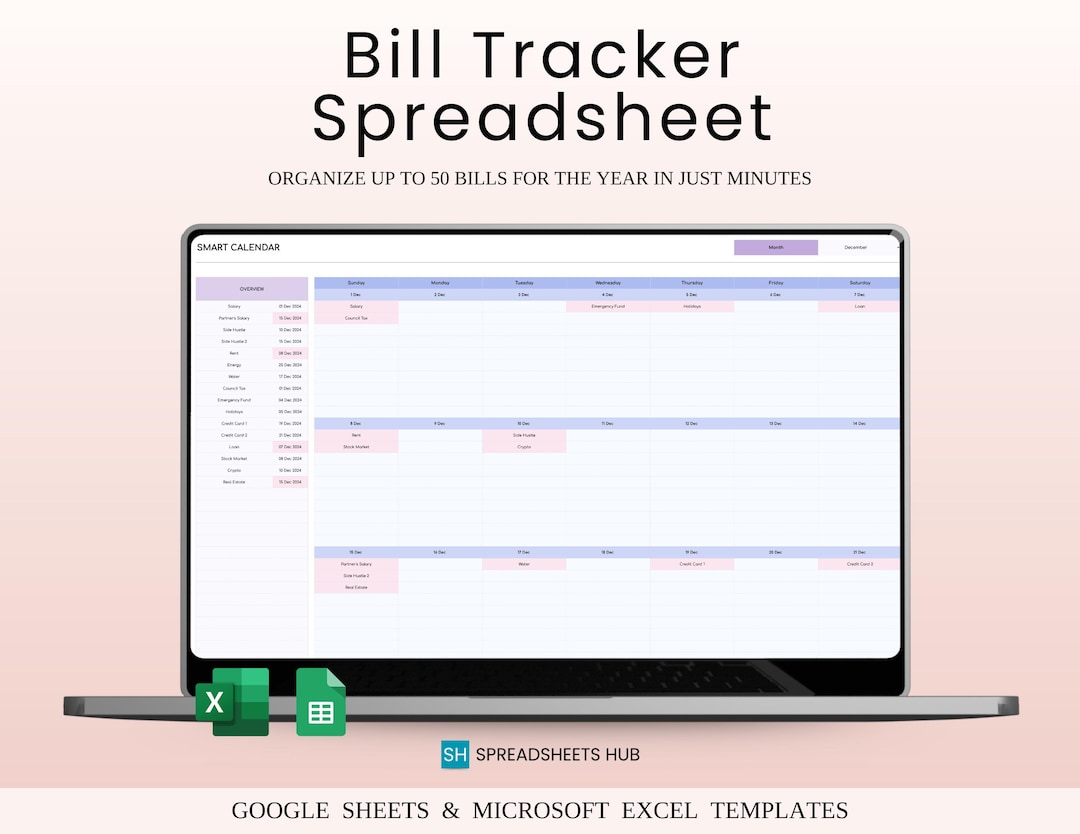 Bill Tracker Spreadsheet for Excel and Google Sheet | Supports Multiple ...