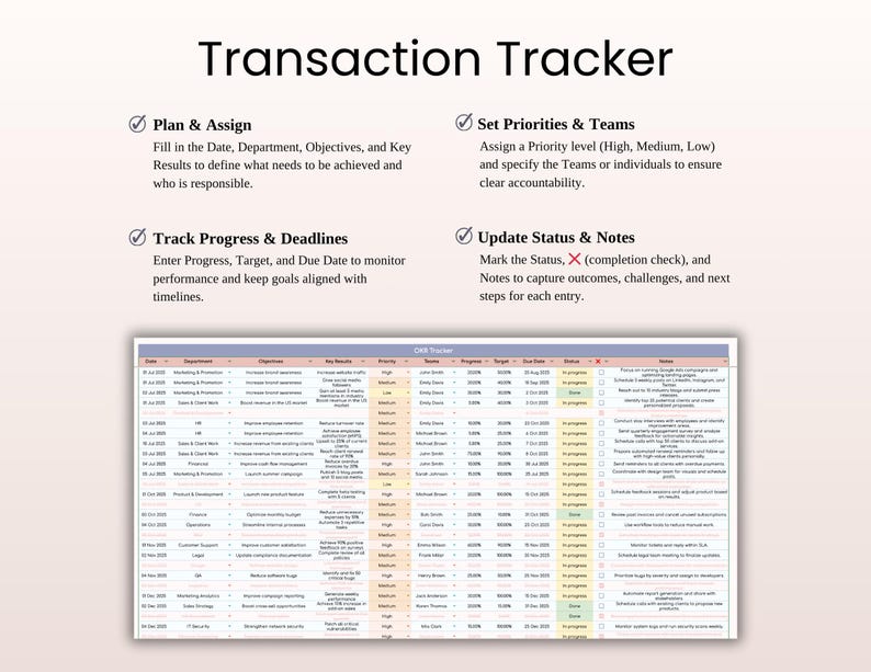 OKR Tracker Template Google Sheets Excel | Goal Progress Dashboard ...
