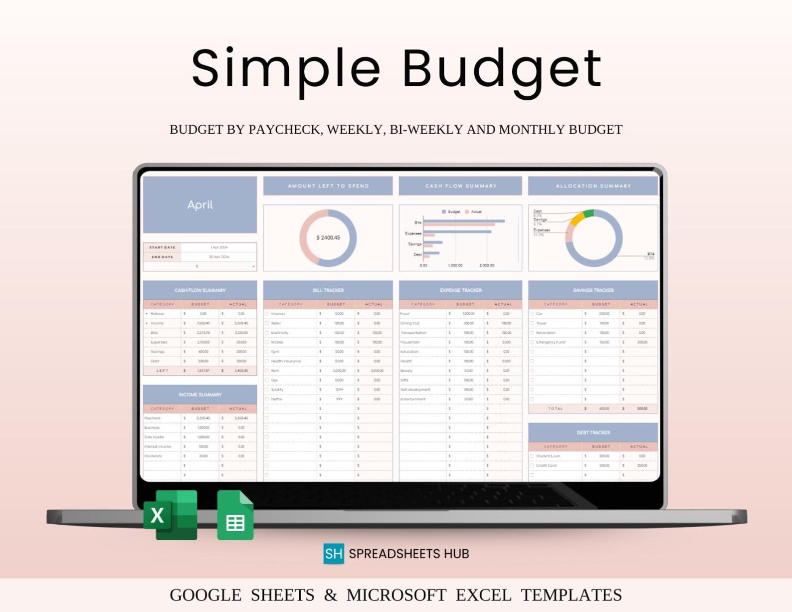 Budget Planner Excel & Google Sheets | Monthly Budget Spreadsheet ...