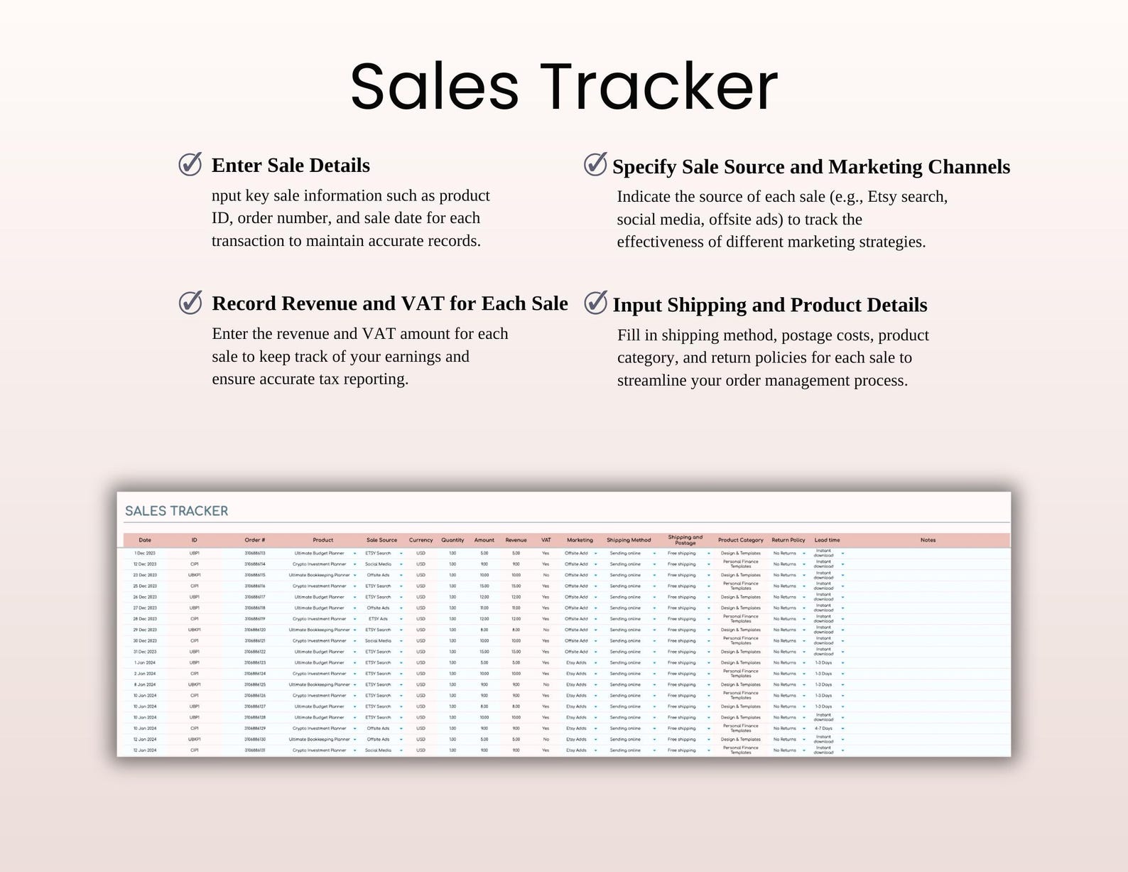 Etsy Seller Spreadsheet | Sales Tracker, VAT Breakdown (excel & Google ...