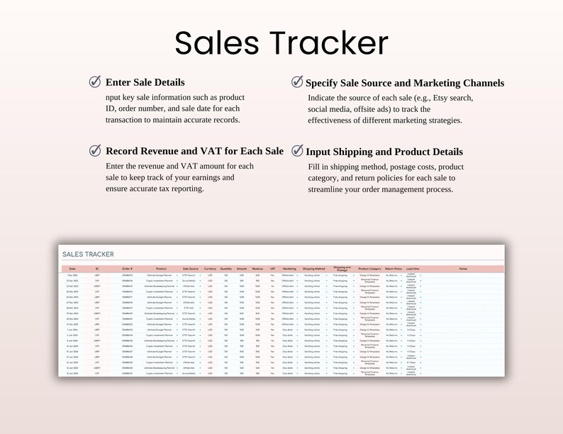 Etsy Seller Spreadsheet | Sales Tracker, VAT Breakdown (excel & Google ...