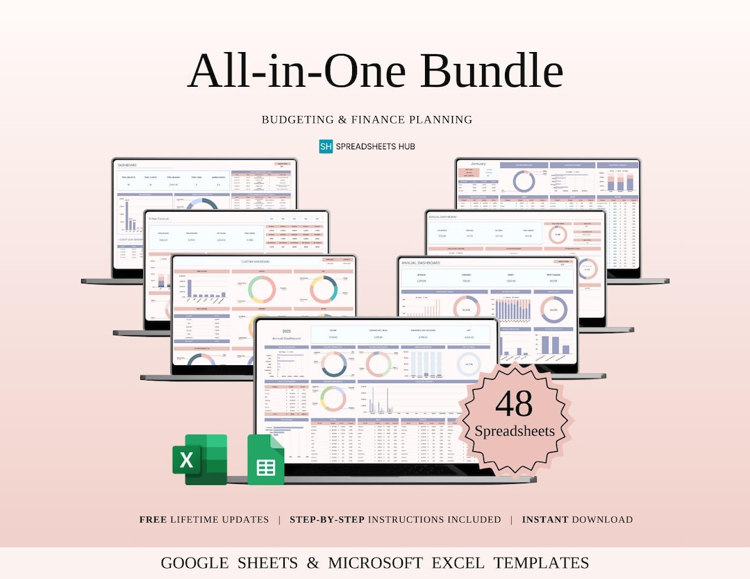 All-in-one Budgeting & Finance Bundle | Excel and Google Sheets | 192 ...