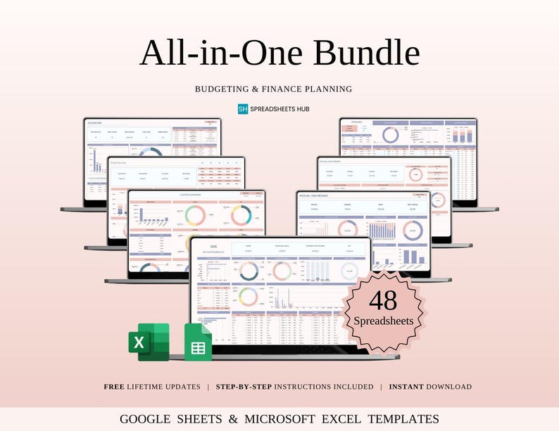 All-in-one Budgeting & Finance Bundle | Excel and Google Sheets | 192 ...