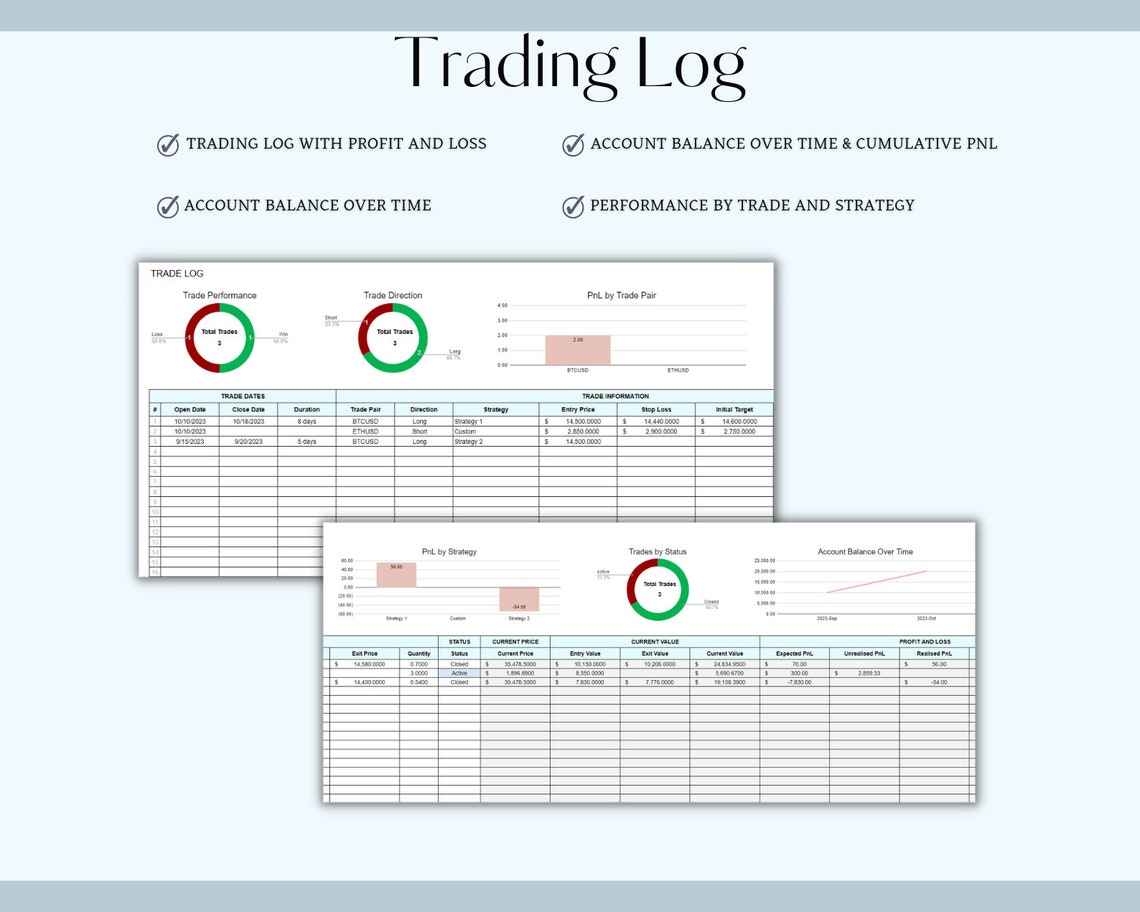 Cryptocurrency Trading Journal in Excel & Google Sheets, Simple Trading ...