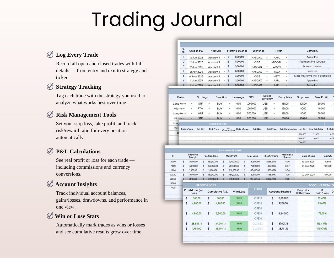 Stock Trading Journal | Google Sheets & Excel Template - Etsy