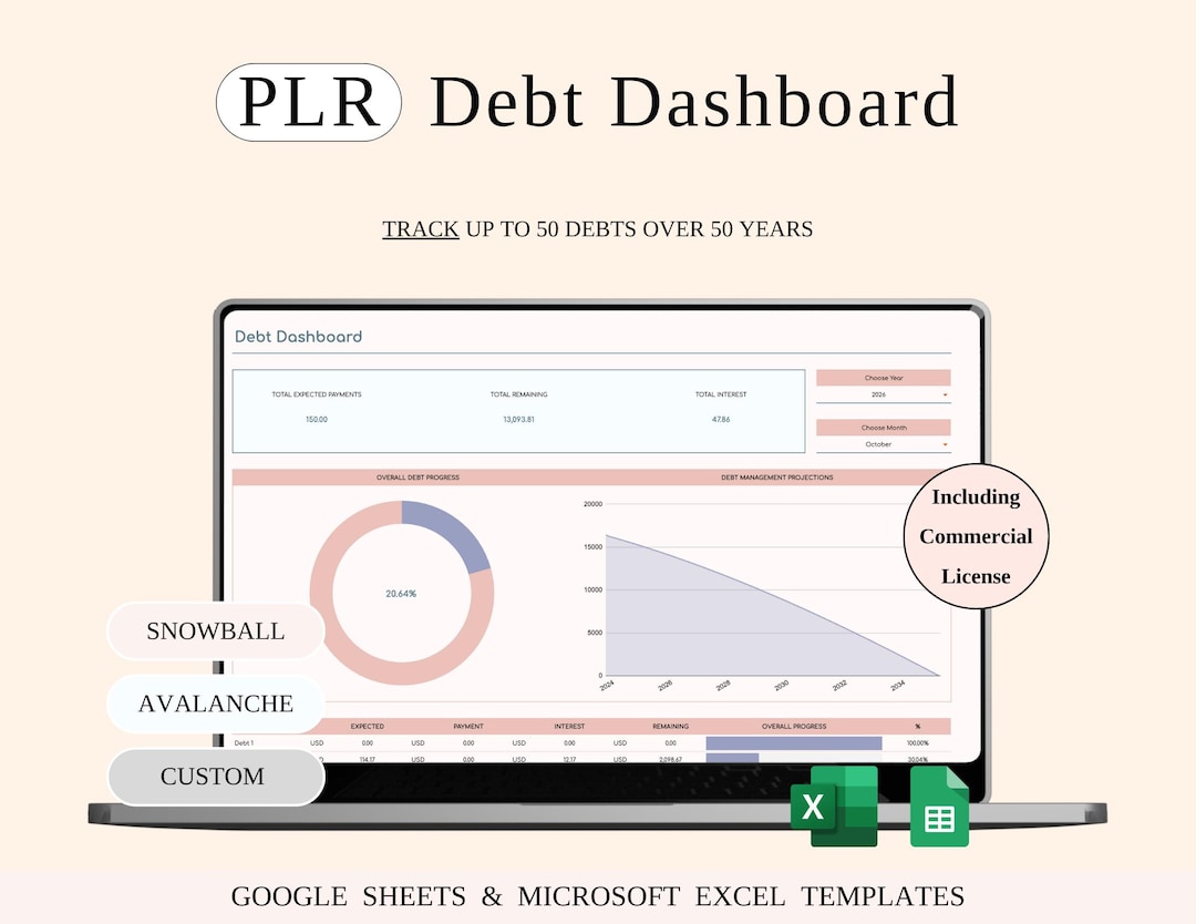 PLR - Debt Payoff Tracker Dashboard Template (with Resale Rights) - Etsy