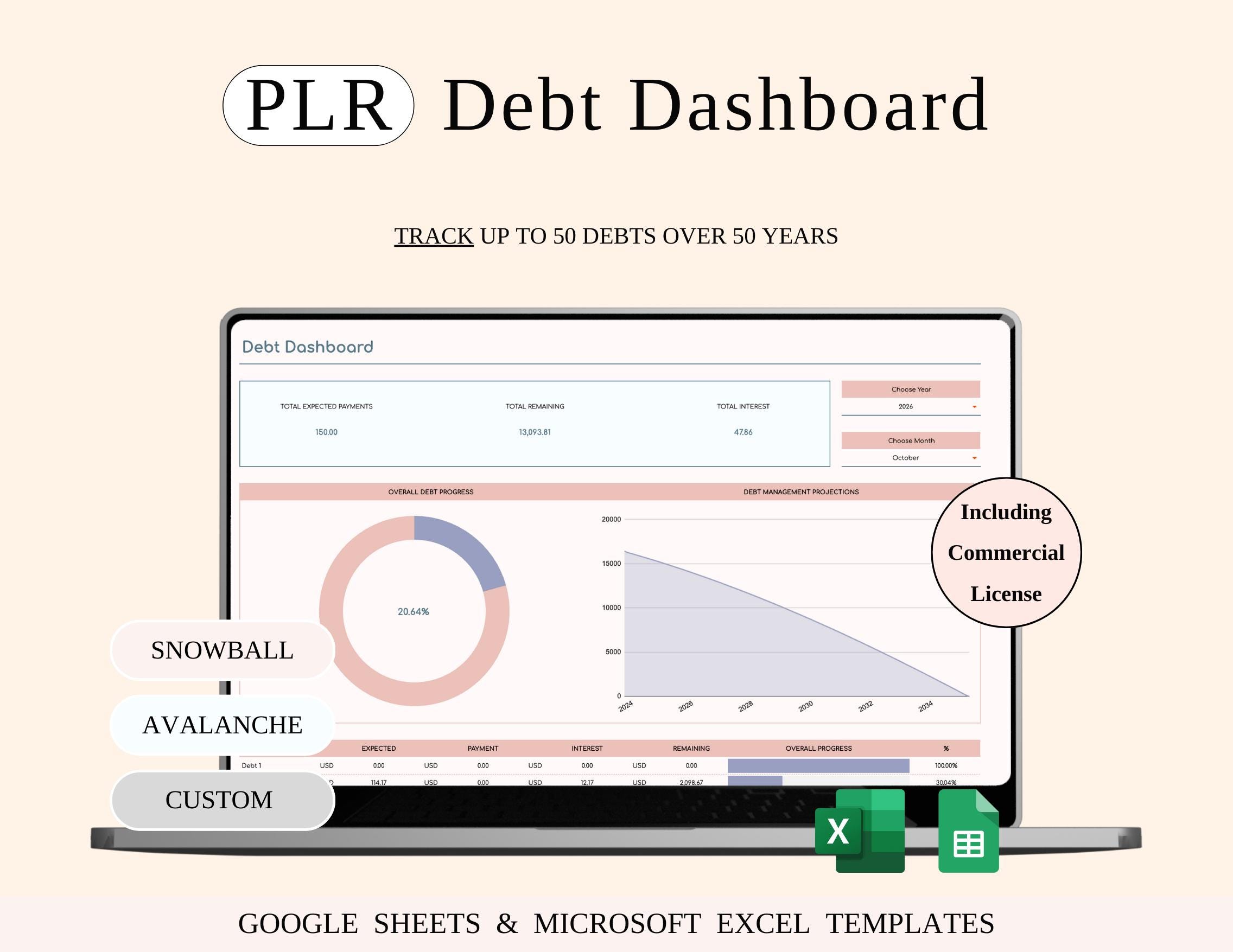 PLR - Debt Payoff Tracker Dashboard Template (with Resale Rights) - Etsy