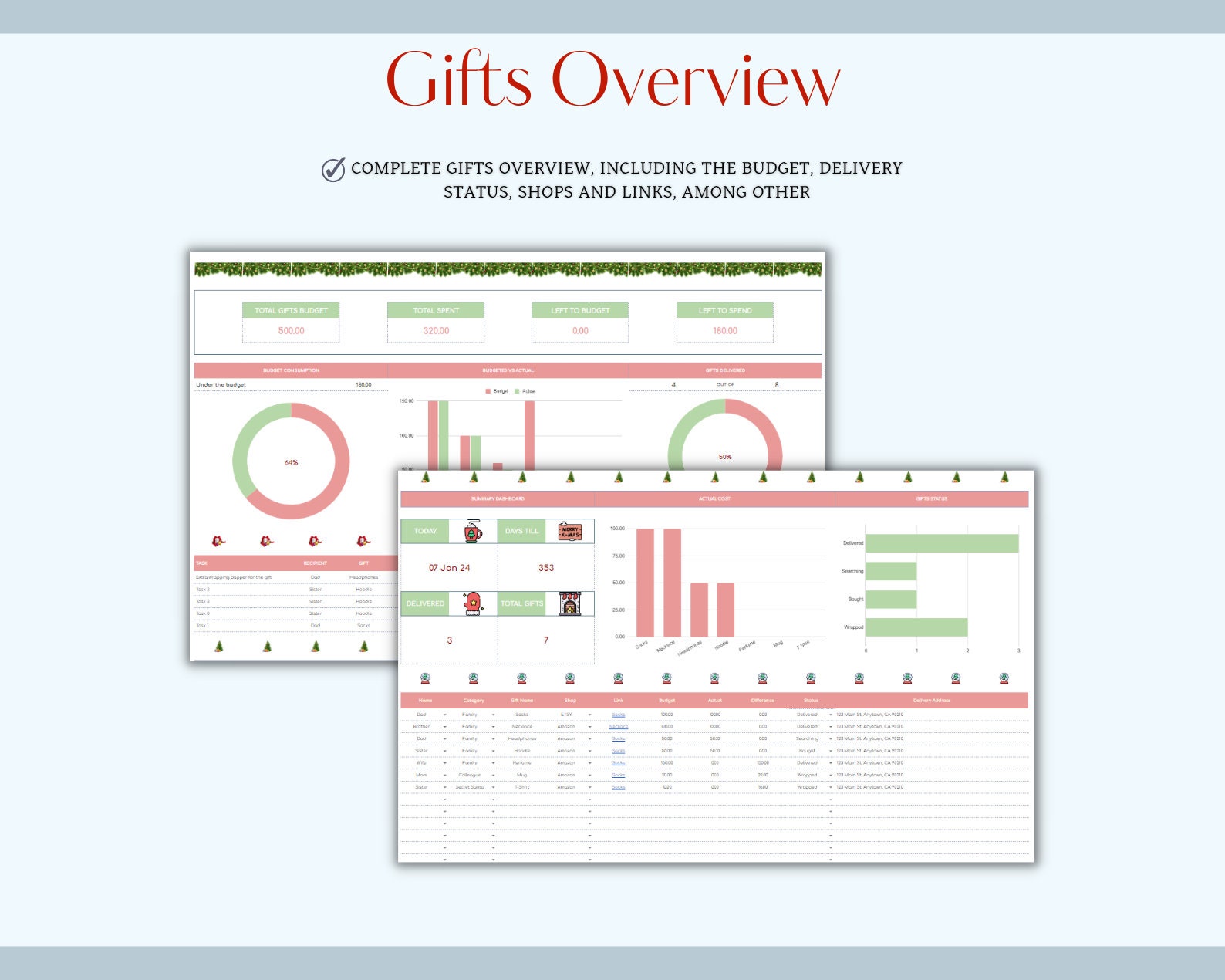 Christmas Gift Tracker Excel & Google Sheets, Spreadsheet Template for ...