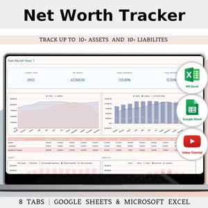 Net Worth Tracker Spreadsheet Template in Excel & Google Sheets, Net ...