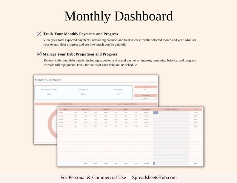 PLR - Debt Payoff Tracker Dashboard Template (with Resale Rights) - Etsy