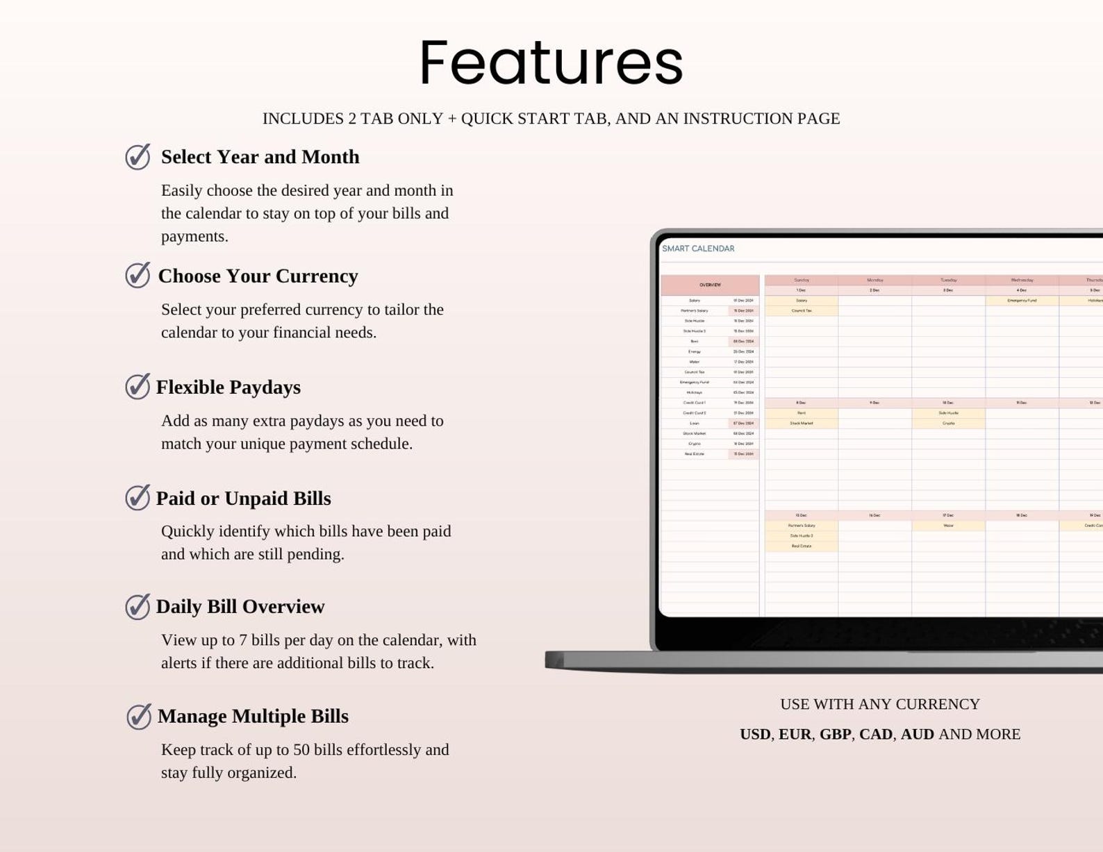 Bill Calendar Spreadsheet Template Excel and Google Sheets | Bill ...