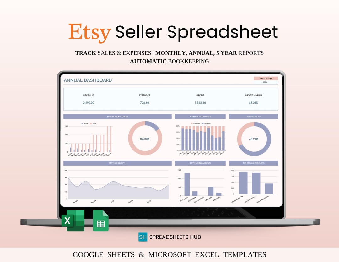 Etsy Seller Spreadsheet Template Excel Google Sheets Bookkeeping