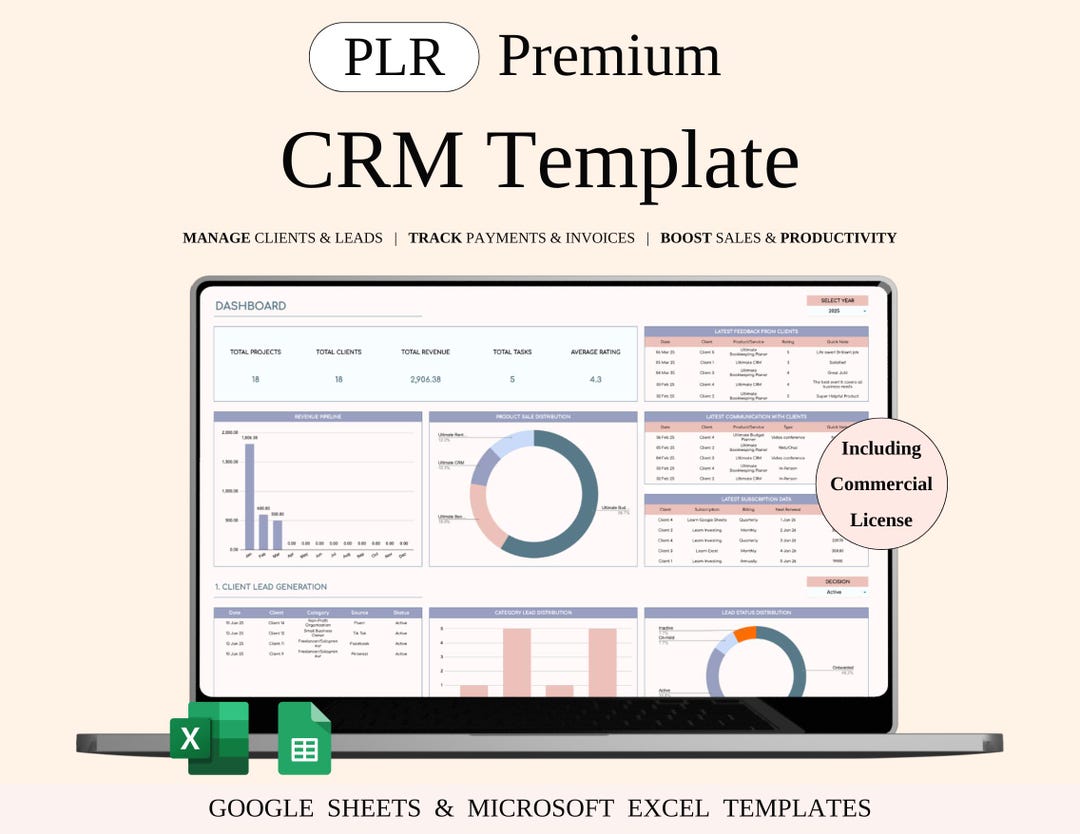 PLR - CRM Template for Excel and Google Sheets (with Resale Rights) - Etsy