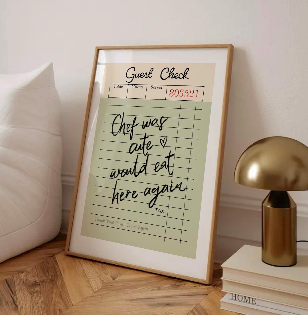 Guest Check Print, Trendy Chef Was Cute Would Eat Here Again Wall Art ...