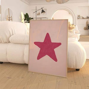 Pink Star Art Print, Retro Star Poster, Hand Drawn Star Wall Art ...