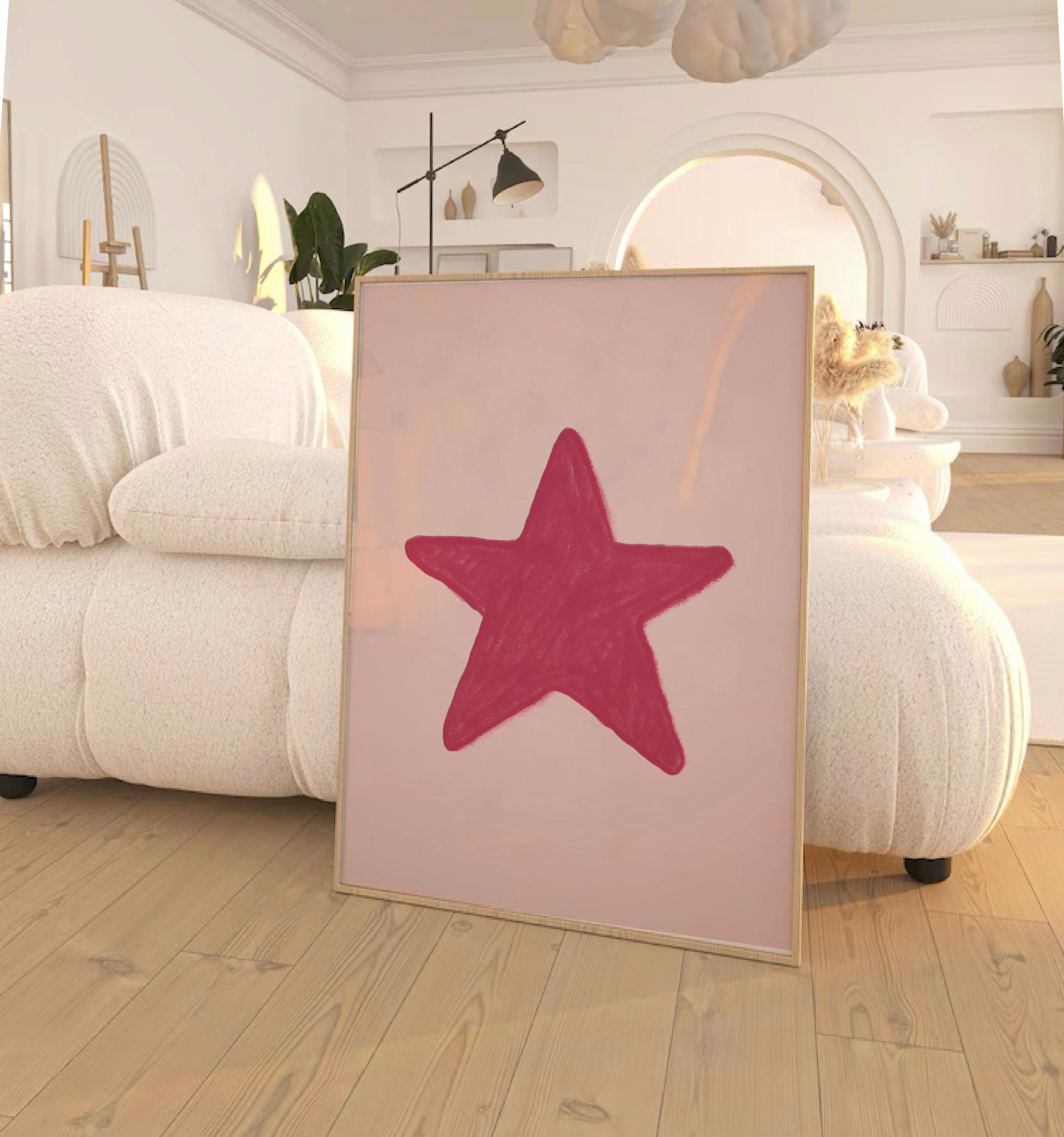 Pink Star Art Print, Retro Star Poster, Hand Drawn Star Wall Art ...