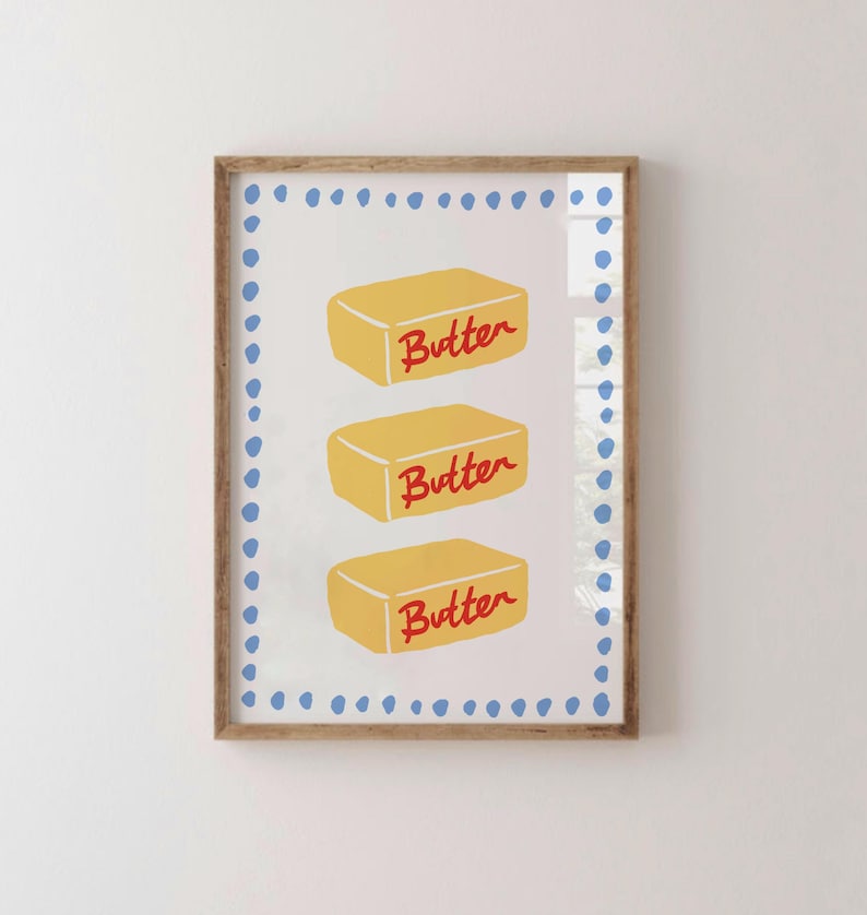 Butter Art Print, Retro Kitchen Wall Art, Yellow Butter Poster, Trendy ...