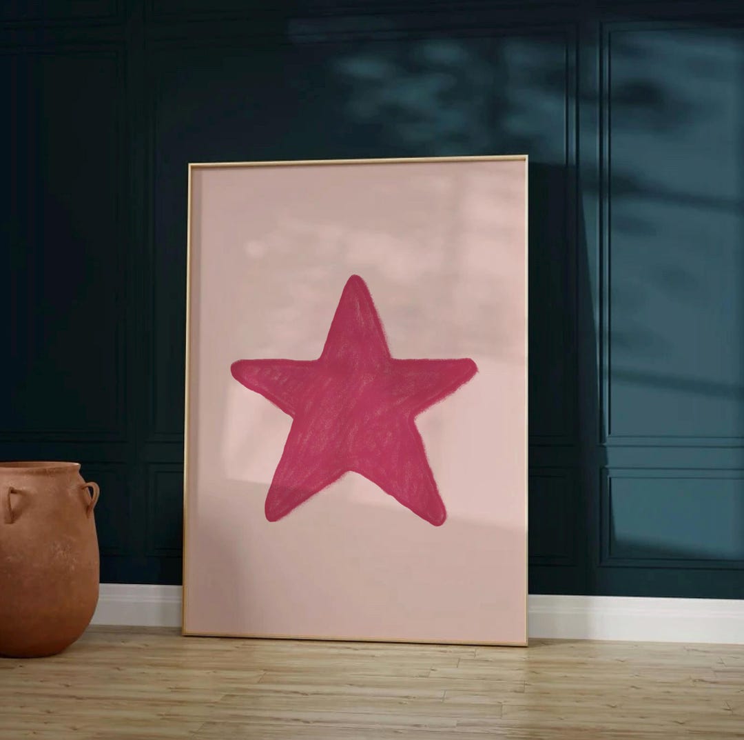 Pink Star Art Print, Retro Star Poster, Hand Drawn Star Wall Art, Trendy Aesthetic Sketch Art ...