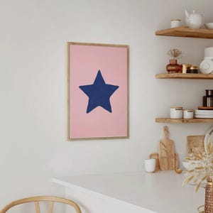 Pink Star Print, Navy Blue Star Wall Art (digital Download) - Etsy