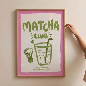 Matcha Club Art Print, Retro Matcha Kitchen Poster, Hand Drawn Ice ...