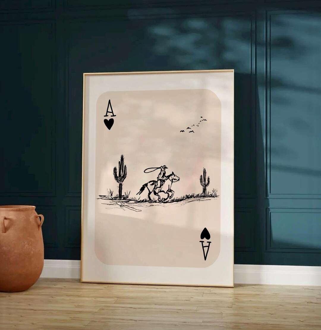 Cowboy Western Print, Cowboy Playing Card Digital Poster, Modern Rodeo ...