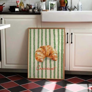 Croissant Print, Green Watercolor Line Art, French Croissant Poster ...